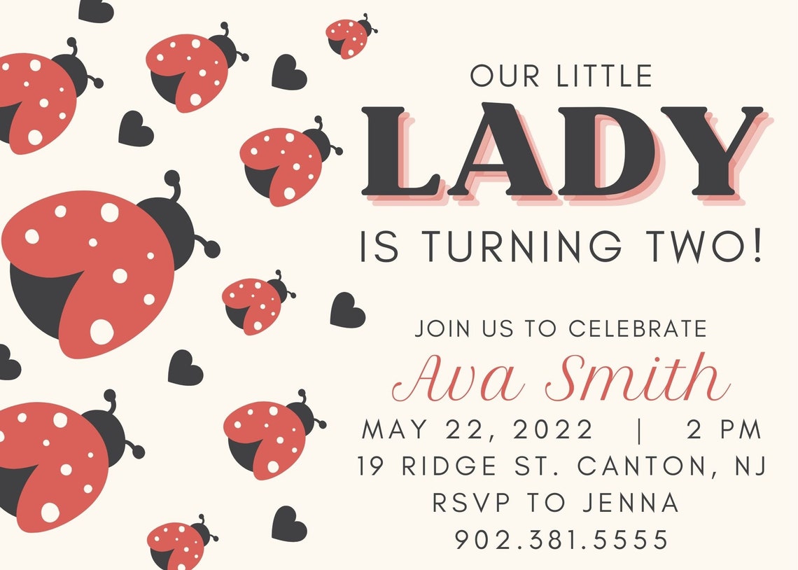 Editable Ladybug Birthday Invitation, Valentines Birthday, Lady Bug ...