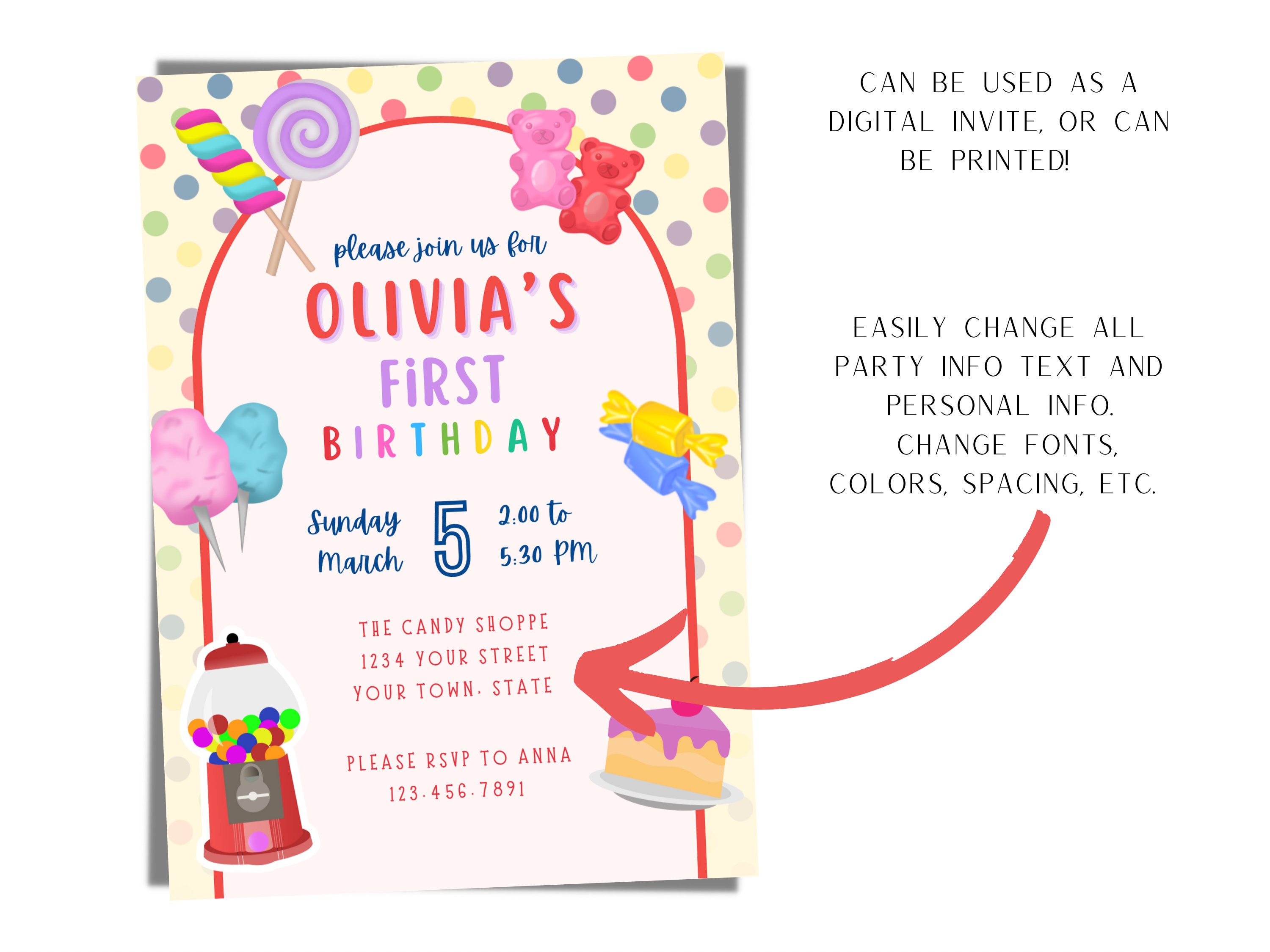 Editable Candy Invitation, Sweet Celebration Birthday Invitation ...
