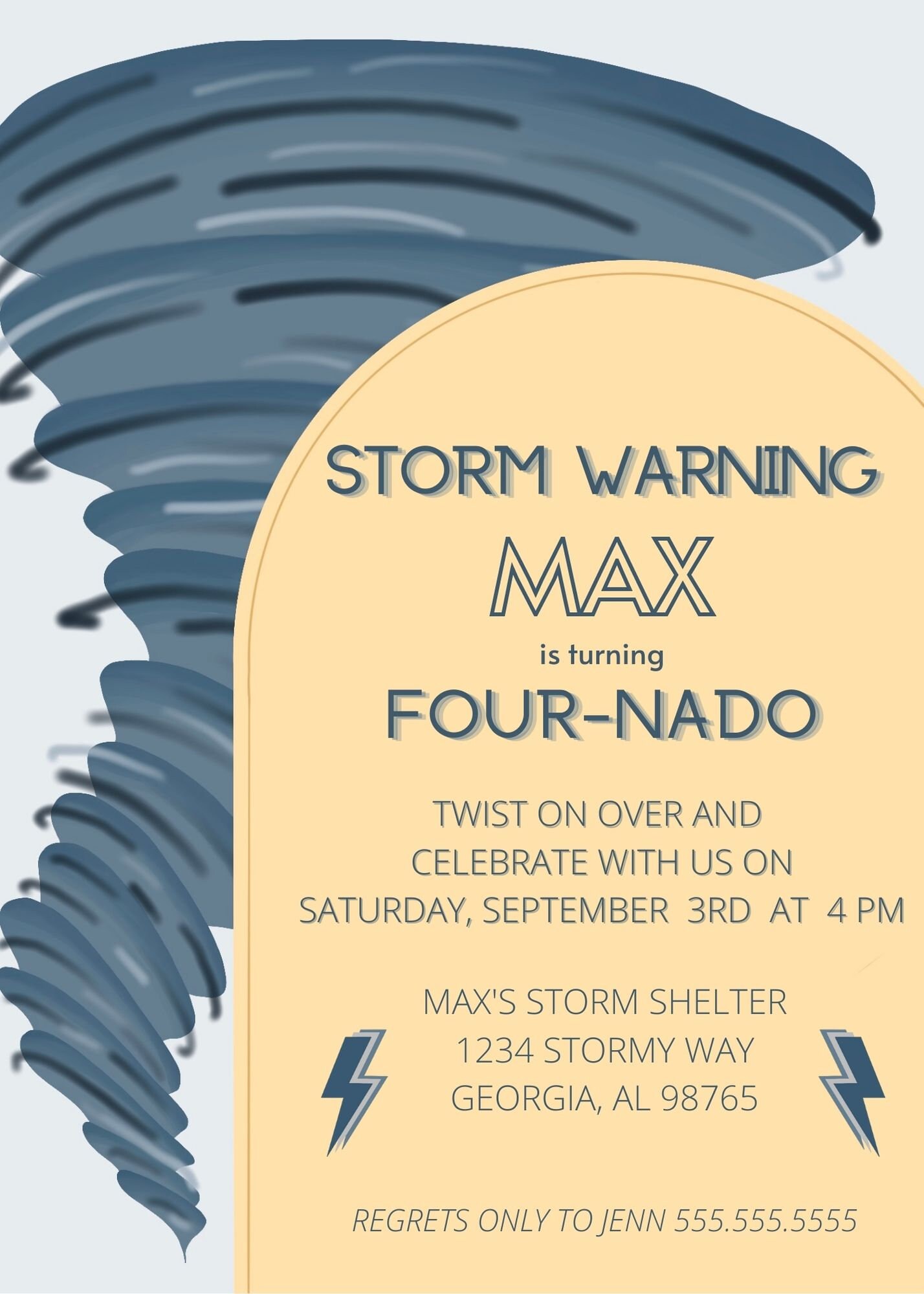 Tornado Birthday Party Invitation, Editable 4th Birthday Twister Invite ...