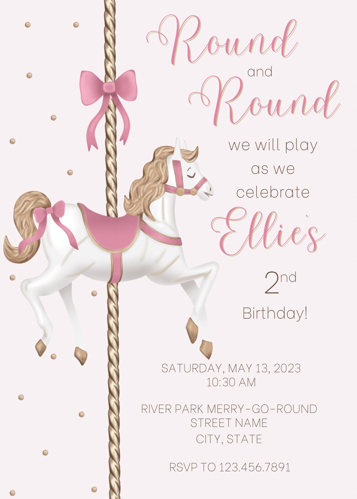Editable Merry Go Round Invitation, Girl Birthday Invite, Carousel ...
