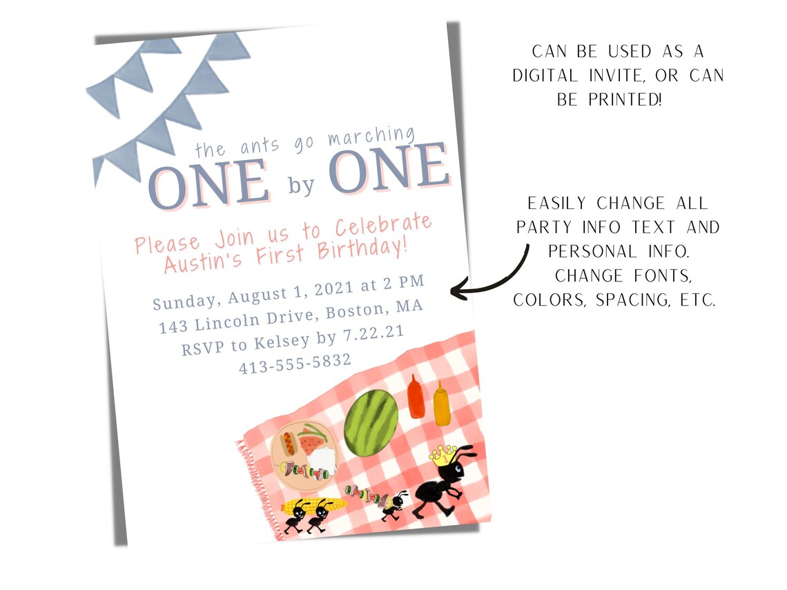 Editable Kids Birthday Invitation Ants Go Marching Party - Etsy