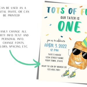 Tater Tot First Birthday Invitation, Little Tater Tot 1st Birthday ...