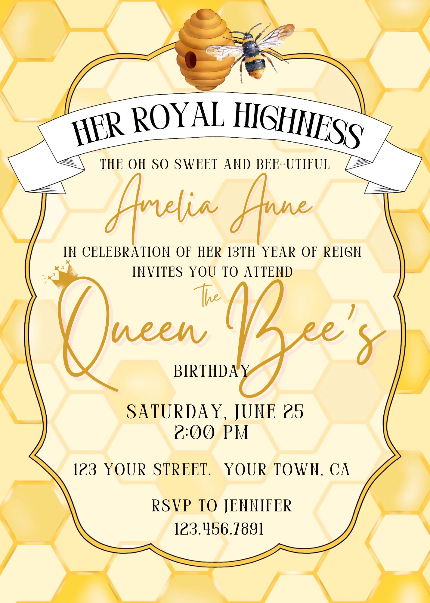 Queen Bee Invitation, Queen Bee Birthday, Royal Celebration, Her Royal ...