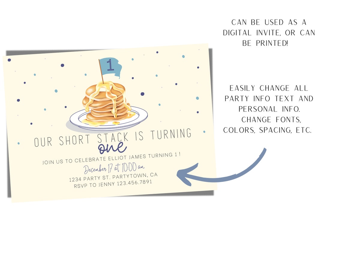 Editable Pancake Birthday Invitation Shortstack Invite - Etsy