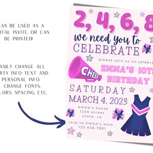 Girl Cheerleading Invitation, Cheer Birthday Invite, Pink Cheerleader ...
