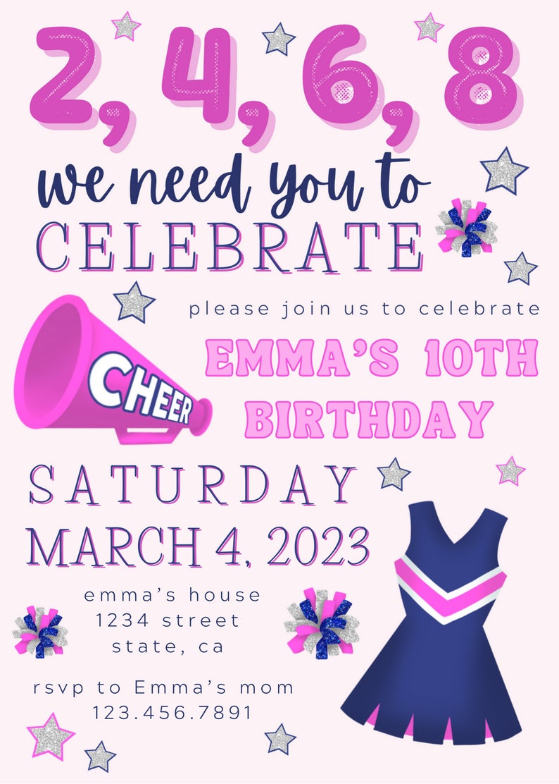 Girl Cheerleading Invitation Cheer Birthday Invite Pink - Etsy