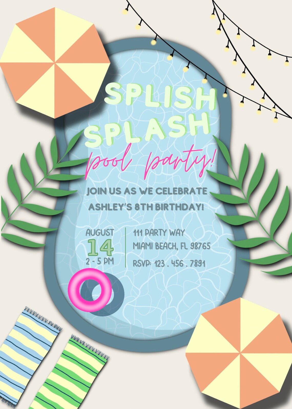 Editable Pool Party Invitation Pool Shower Digital Invite - Etsy
