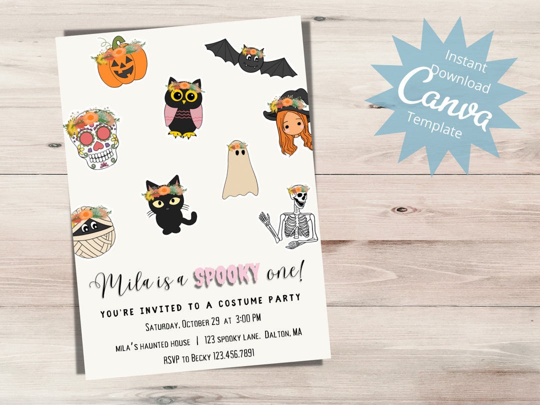 Editable Halloween Birthday Invitation, Girls 1st Birthday Halloween ...