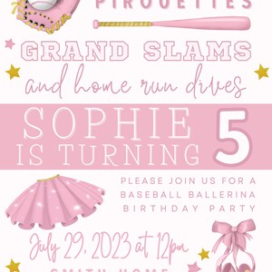 Baseball and Ballerina Birthday Invitation, Any Age Girls Birthday ...