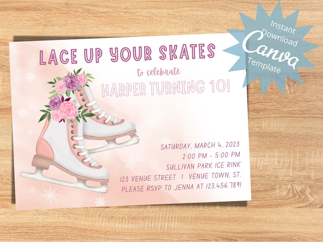 Ice Skating Birthday Invitation, Girls Skating Party, Kids Ice Skating ...