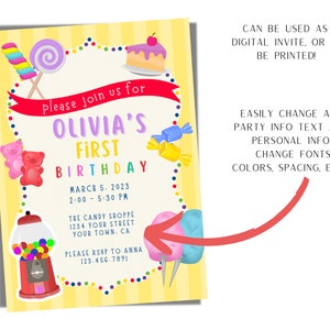 Editable Candy Invitation, Sweet Celebration Birthday Invitation ...