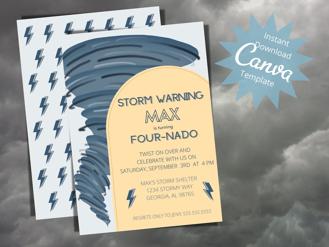 Tornado Birthday Party Invitation, Editable 4th Birthday Twister Invite ...