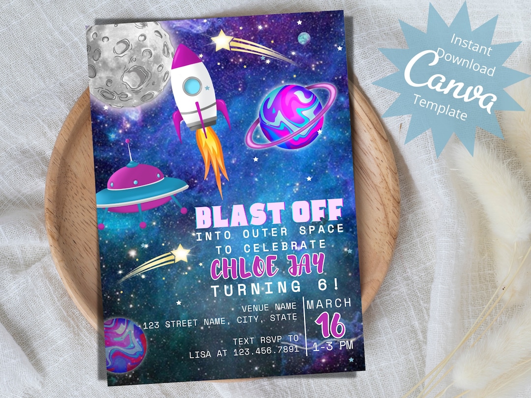 Kids Space Birthday Party Invitation, Spaceship Birthday Invite ...