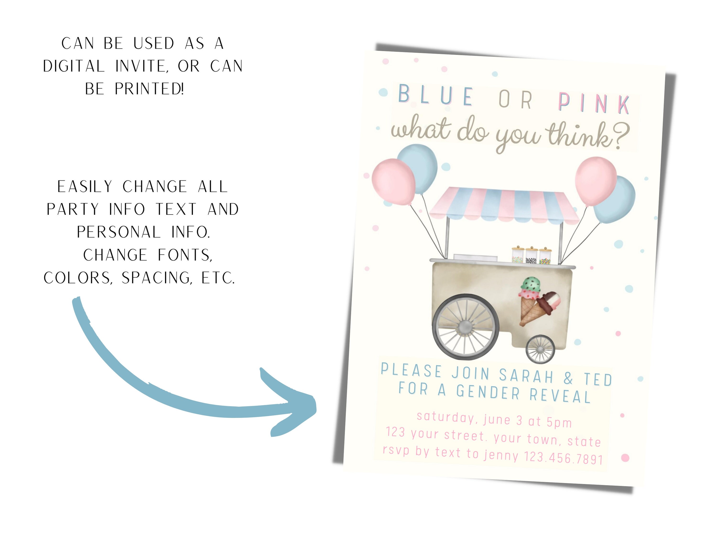 Gender Reveal Party Invitation, Blue or Pink What Do You Think Invite ...