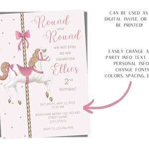 Editable Merry Go Round Invitation, Girl Birthday Invite, Carousel ...