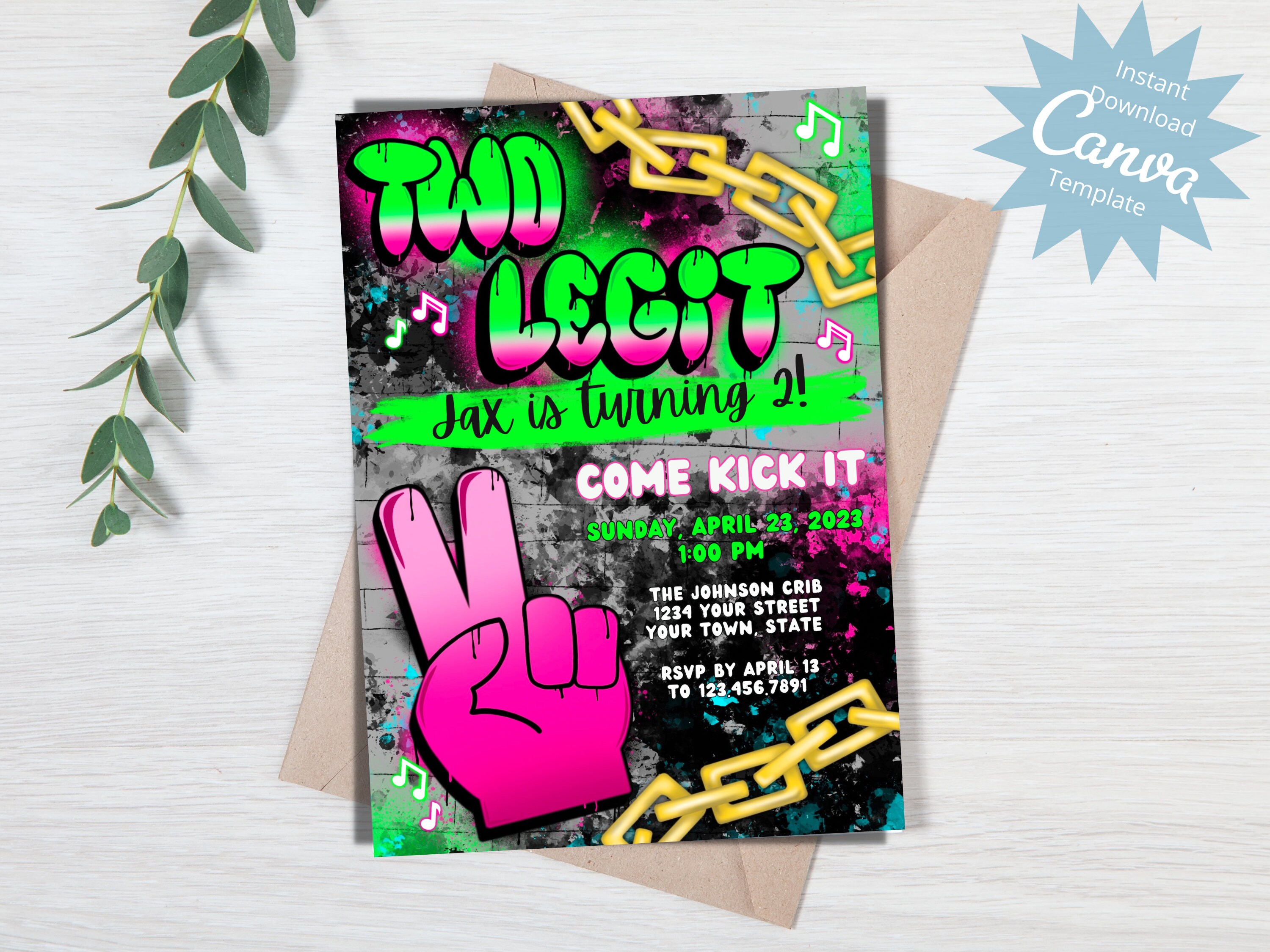 Two Legit Birthday Invitation, 2nd Birthday Party Invite, Two Legit to ...