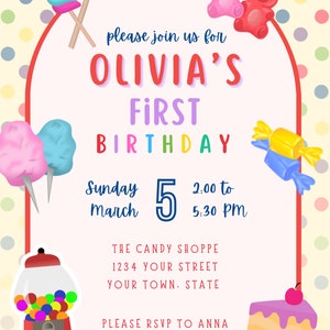 Editable Candy Invitation, Sweet Celebration Birthday Invitation ...