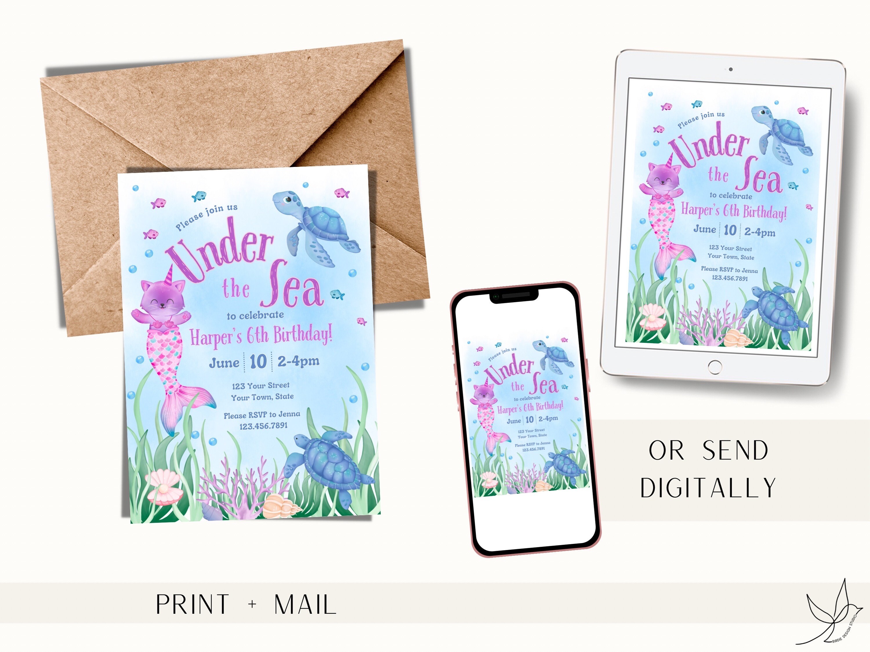 EDITABLE Under the Sea Invitation Girls Birthday Invitation - Etsy