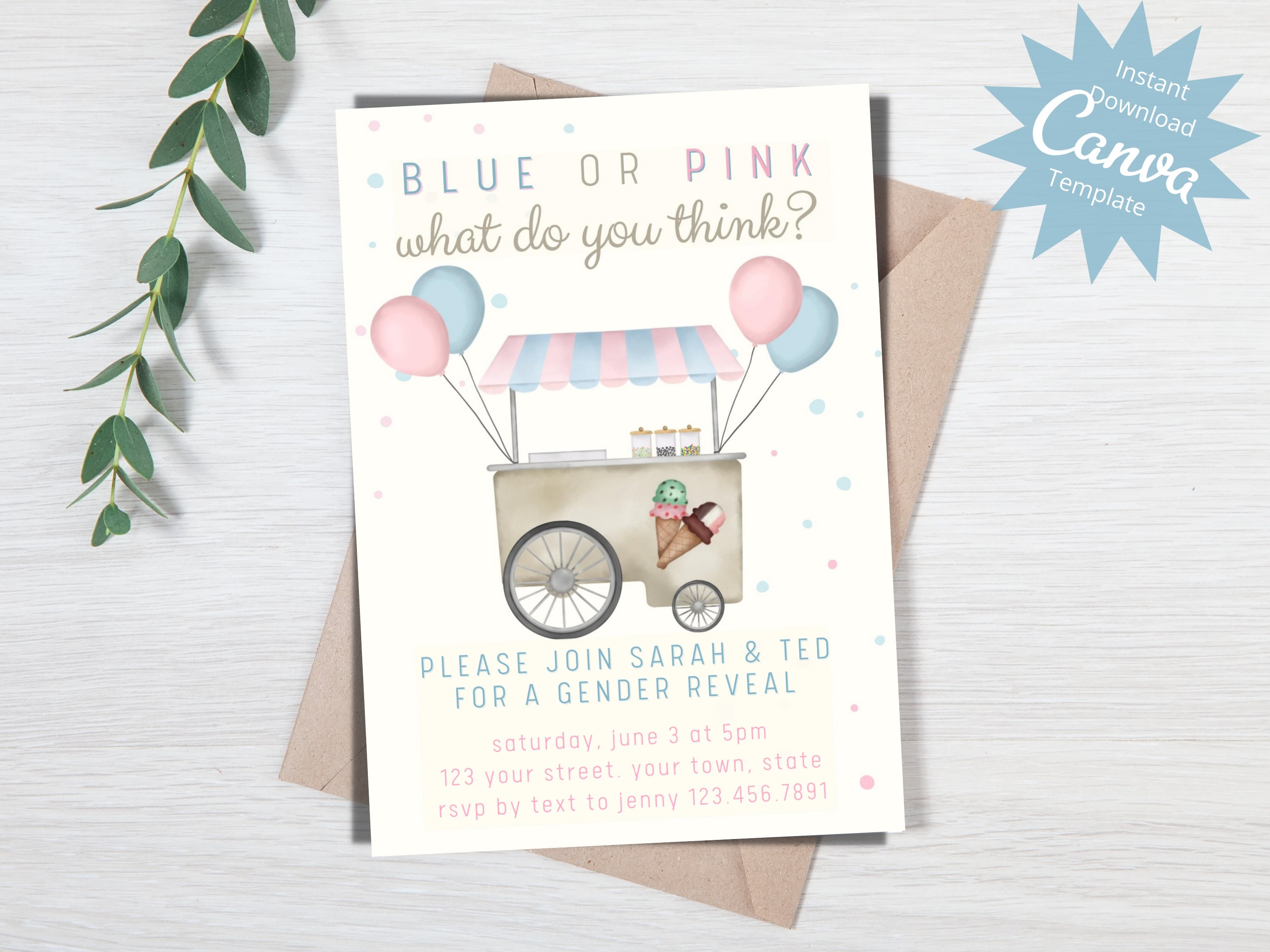 Gender Reveal Party Invitation, Blue or Pink What Do You Think Invite ...