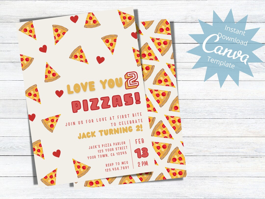 Editable Pizza Party Invitation, Kids 2nd Birthday Invite, Valentines ...