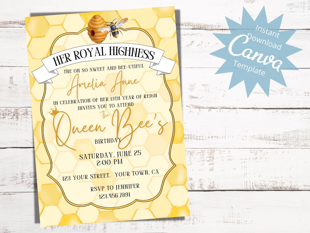 Queen Bee Invitation, Queen Bee Birthday, Royal Celebration, Her Royal ...