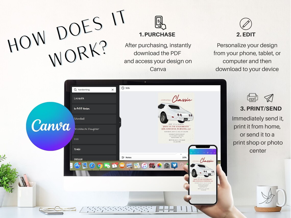 Editable Classic Car Invitation Customizable Invitation - Etsy