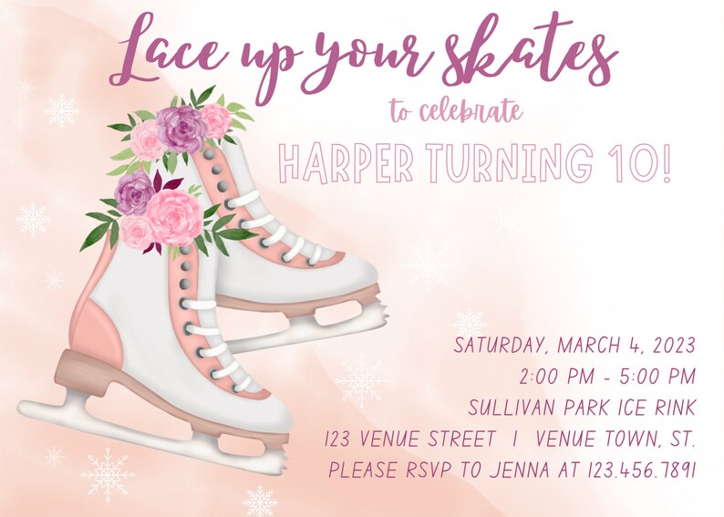 Ice Skating Birthday Invitation, Girls Skating Party, Kids Ice Skating ...