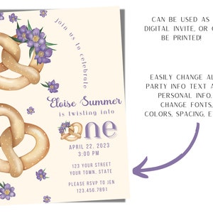 Pretzel 1st Birthday Invitation, Pretzels and Flowers Invite, Twisting ...