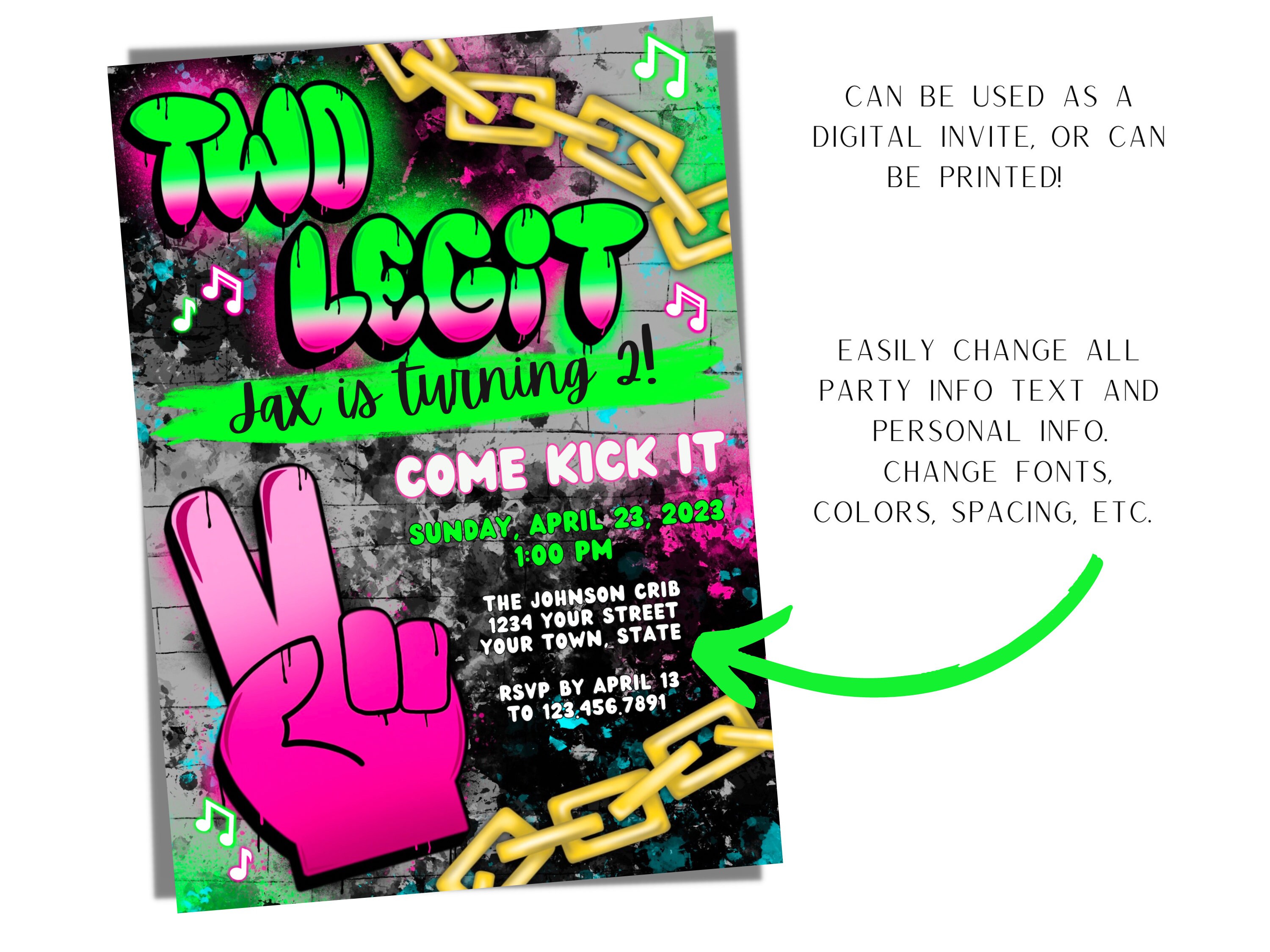 Two Legit Birthday Invitation, 2nd Birthday Party Invite, Two Legit to ...