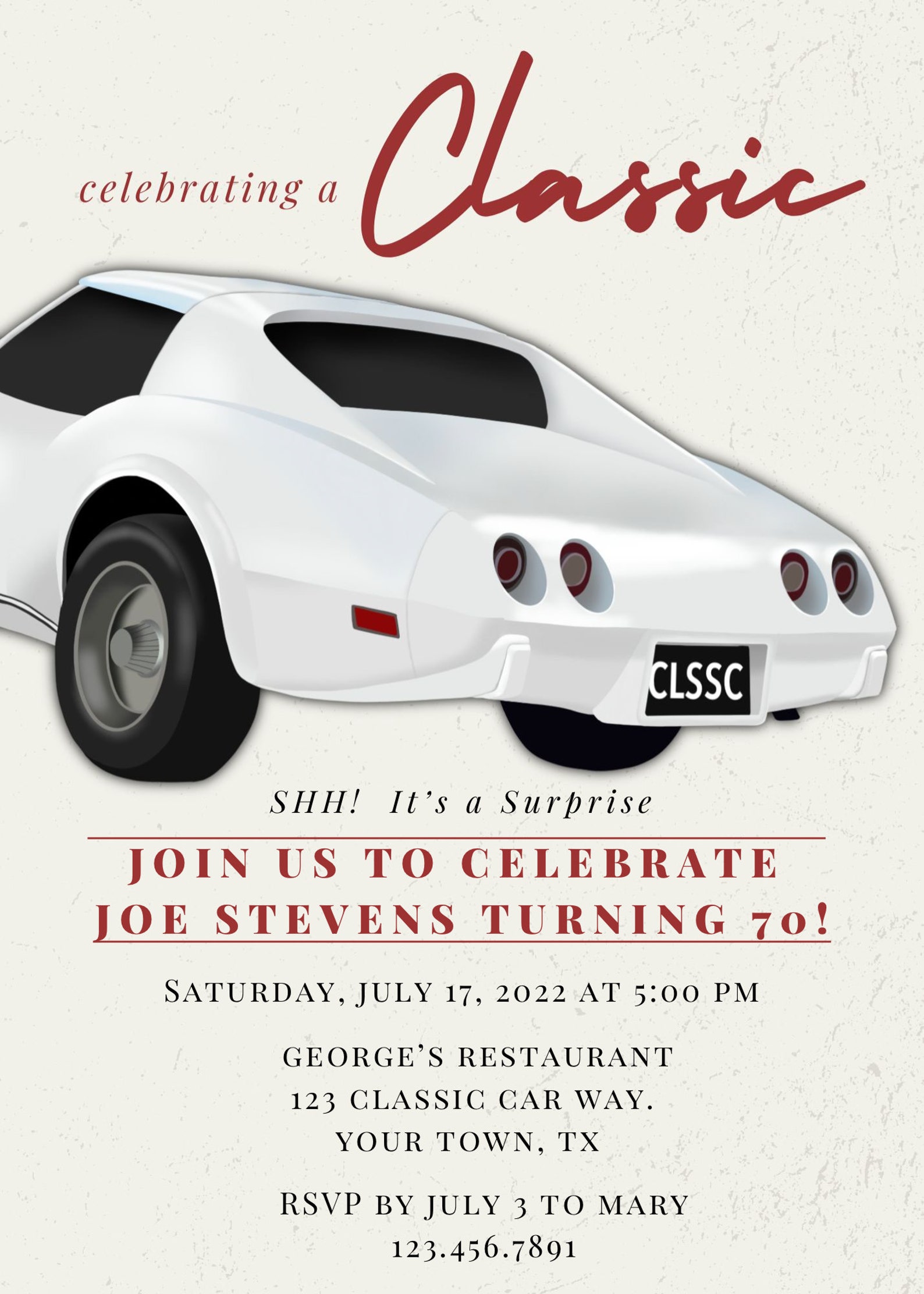 Editable Classic Car Invitation Customizable Invitation - Etsy
