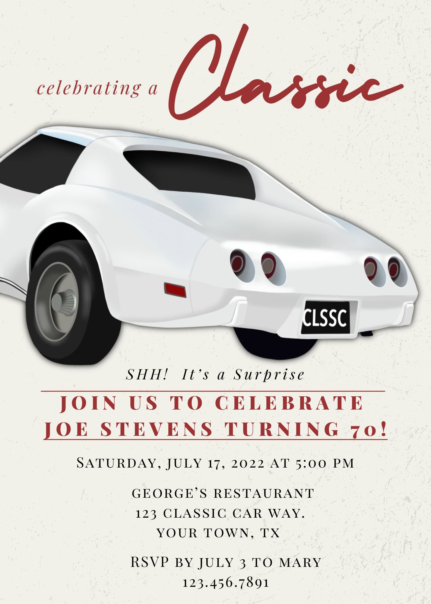 Editable Classic Car Invitation Customizable Invitation - Etsy