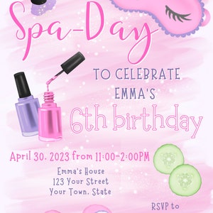 Girl Spa Day Invitation, Spa Birthday Invite, Pink Spa Slumber Party ...