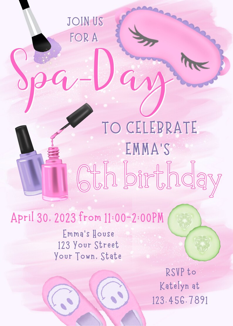 Girl Spa Day Invitation Spa Birthday Invite Pink Spa Slumber - Etsy