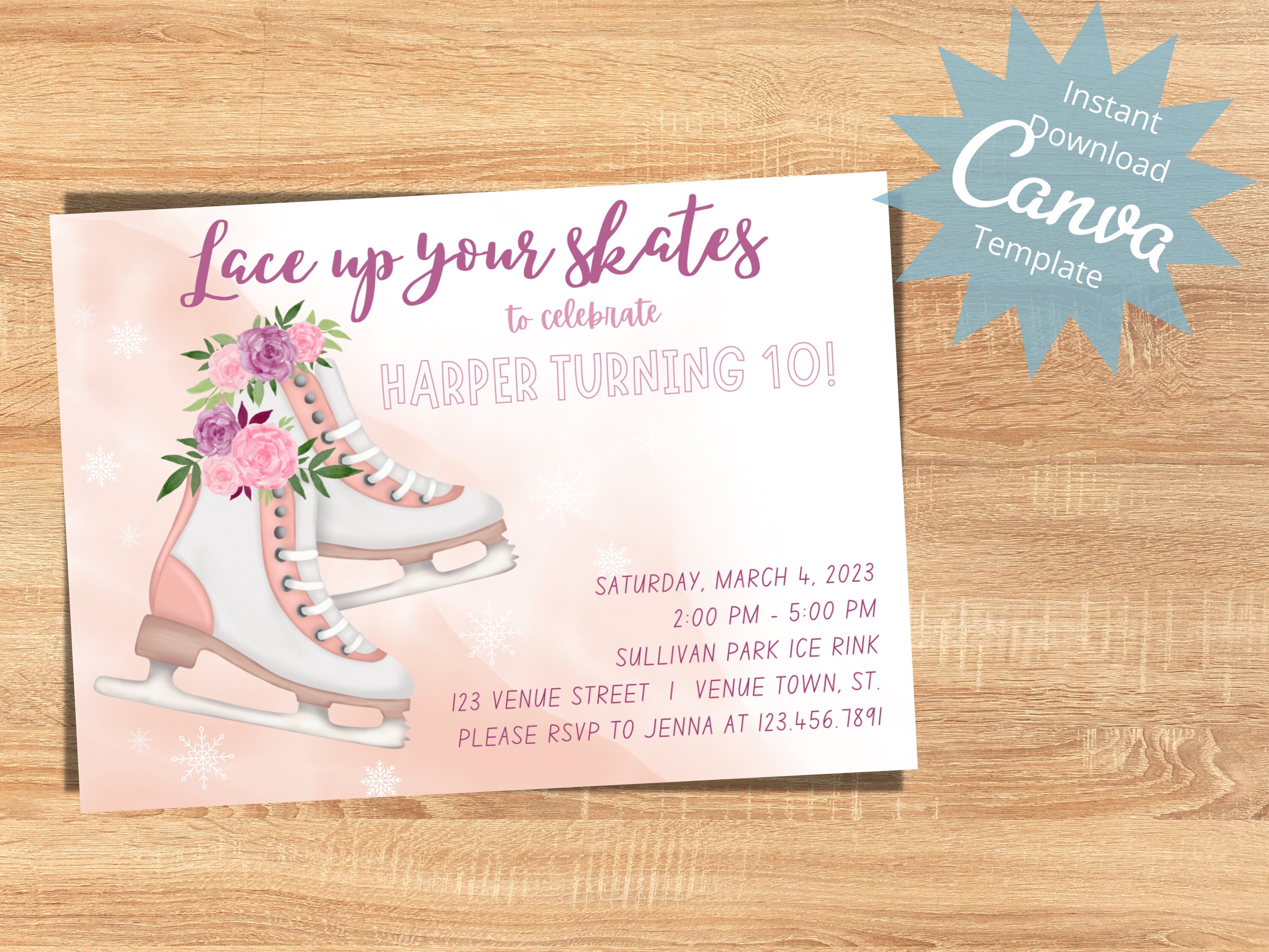 Ice Skating Birthday Invitation, Girls Skating Party, Kids Ice Skating ...