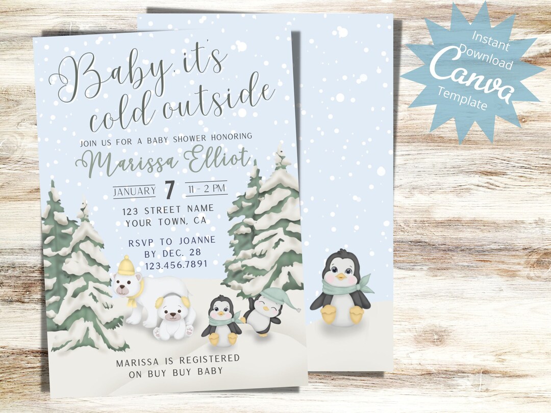 Winter Wonderland Invitation, Winter Baby Shower Invite, Baby Its Cold ...