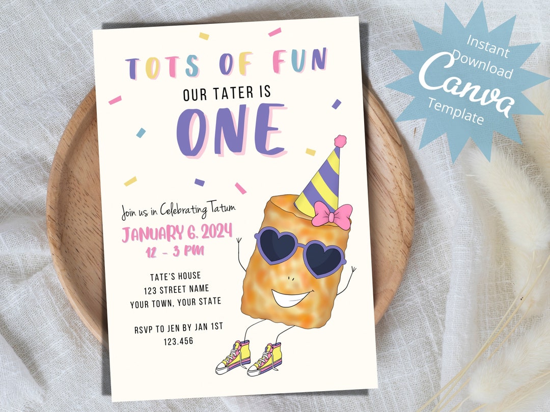 Pink Tater Tot First Birthday Invitation, Little Tater Tot 1st Birthday ...