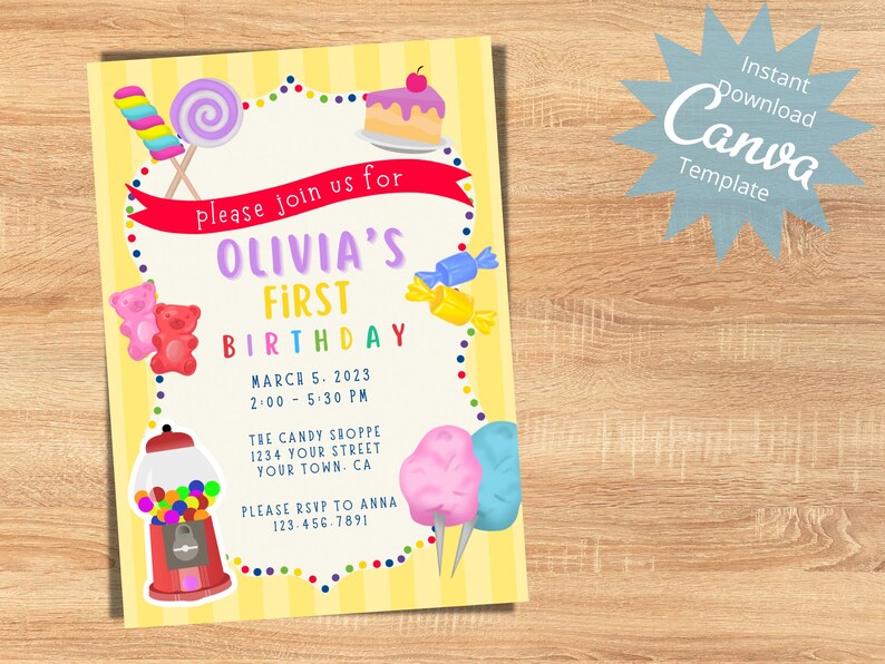 Editable Candy Invitation, Sweet Celebration Birthday Invitation ...