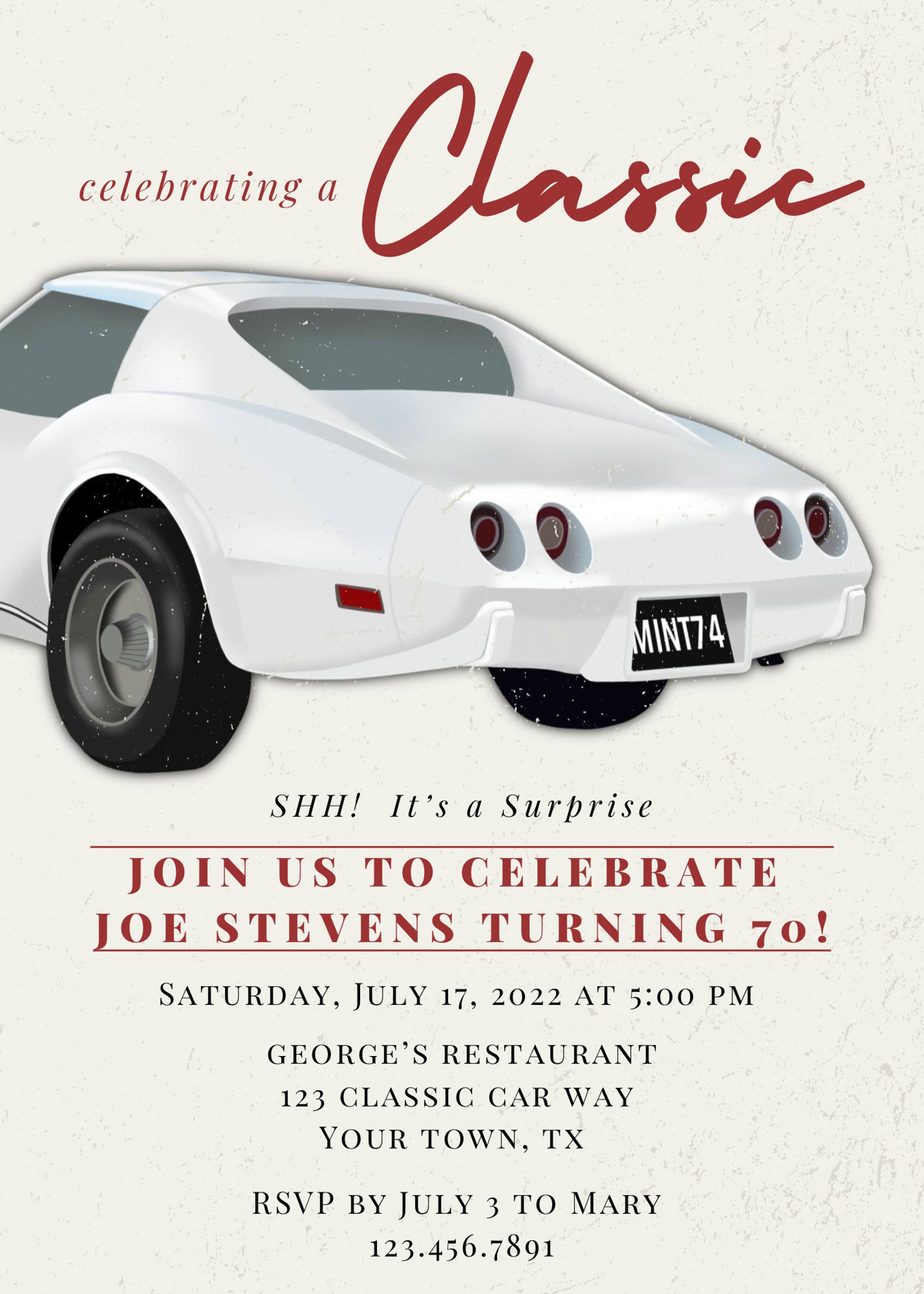 Editable Classic Car Invitation Customizable Invitation - Etsy