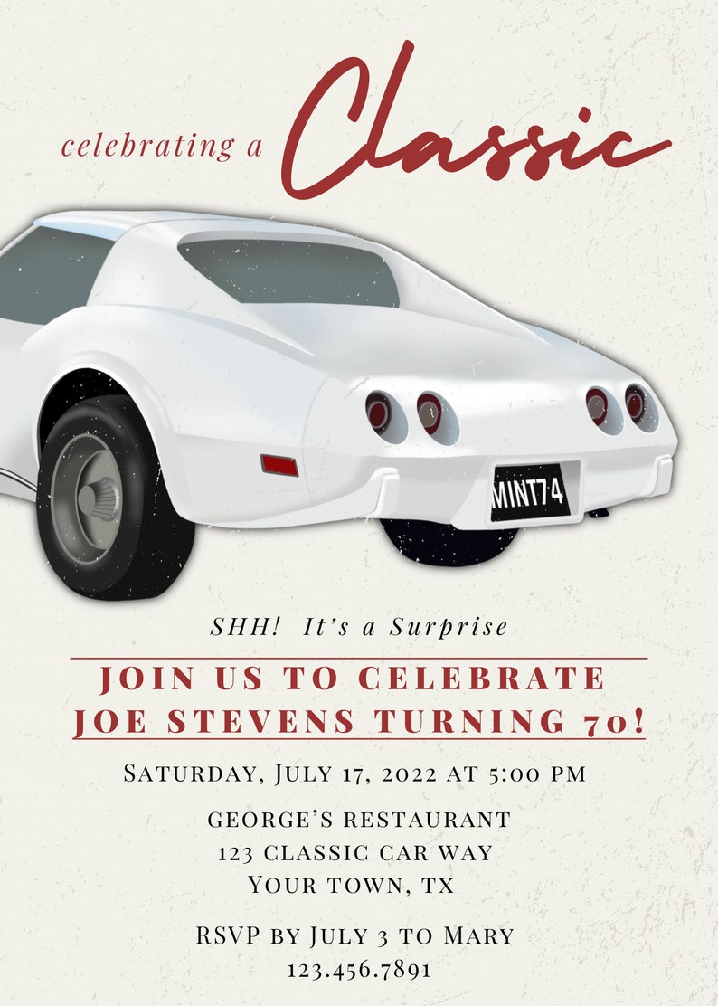 Editable Classic Car Invitation Customizable Invitation - Etsy