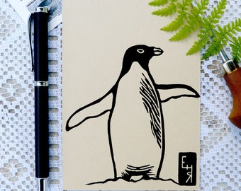 Linocut Penguin - Etsy