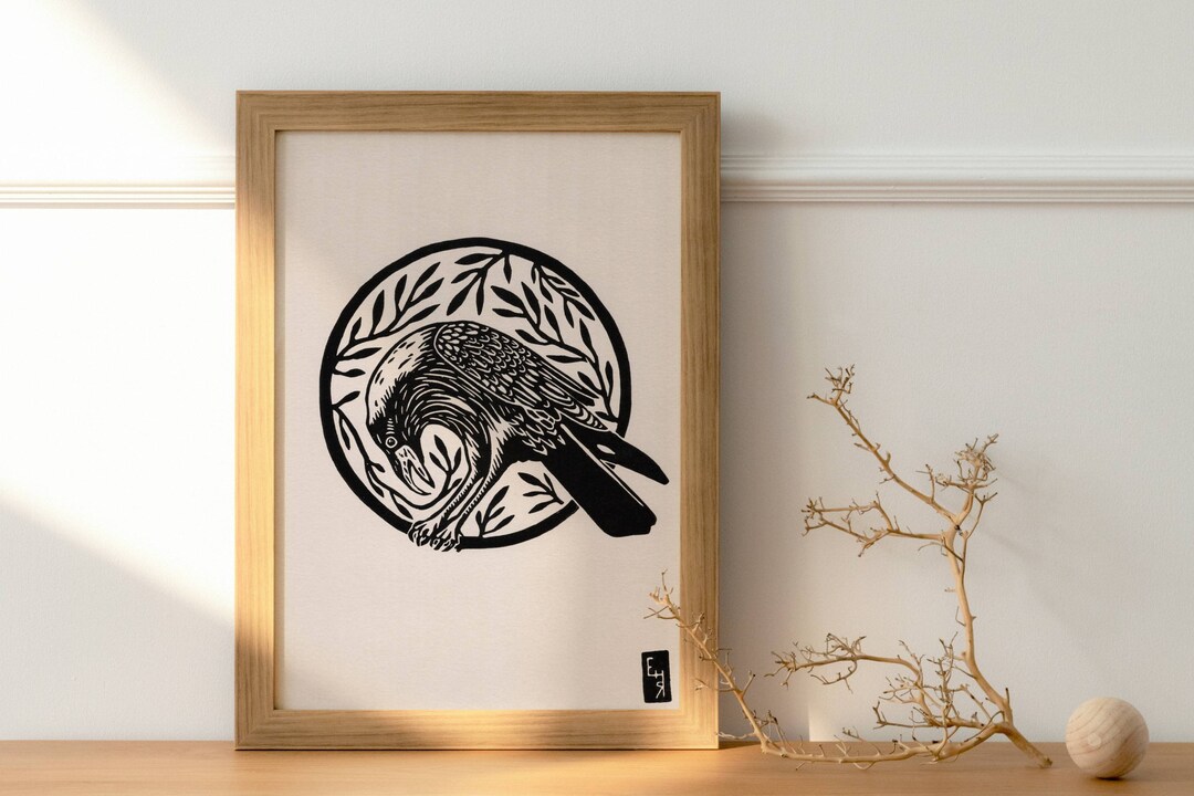 Hand-printed A4 Raven Linocut. Handprinted Raven Linocut. - Etsy