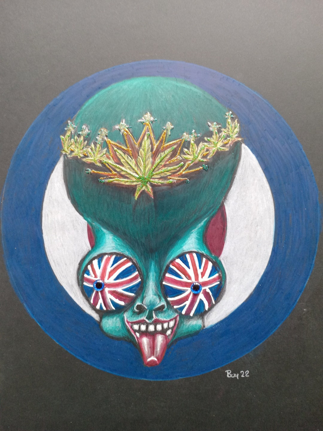 The Who the Zhead MOD Style Art Hand Drawn Cannabis Mod Blue White and ...