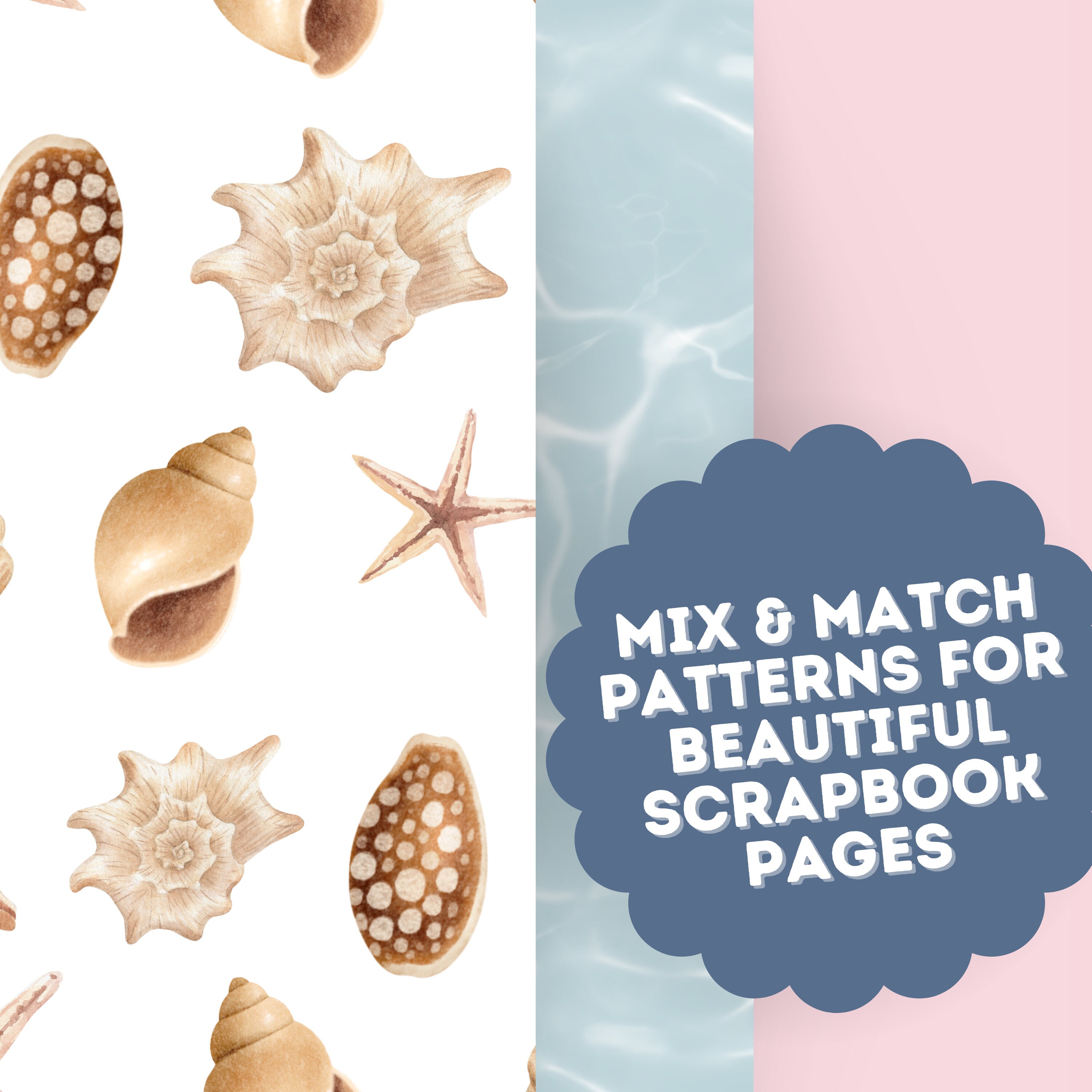 Ocean Watercolor Digital Paper, Instant Download Beach Craft Paper for ...