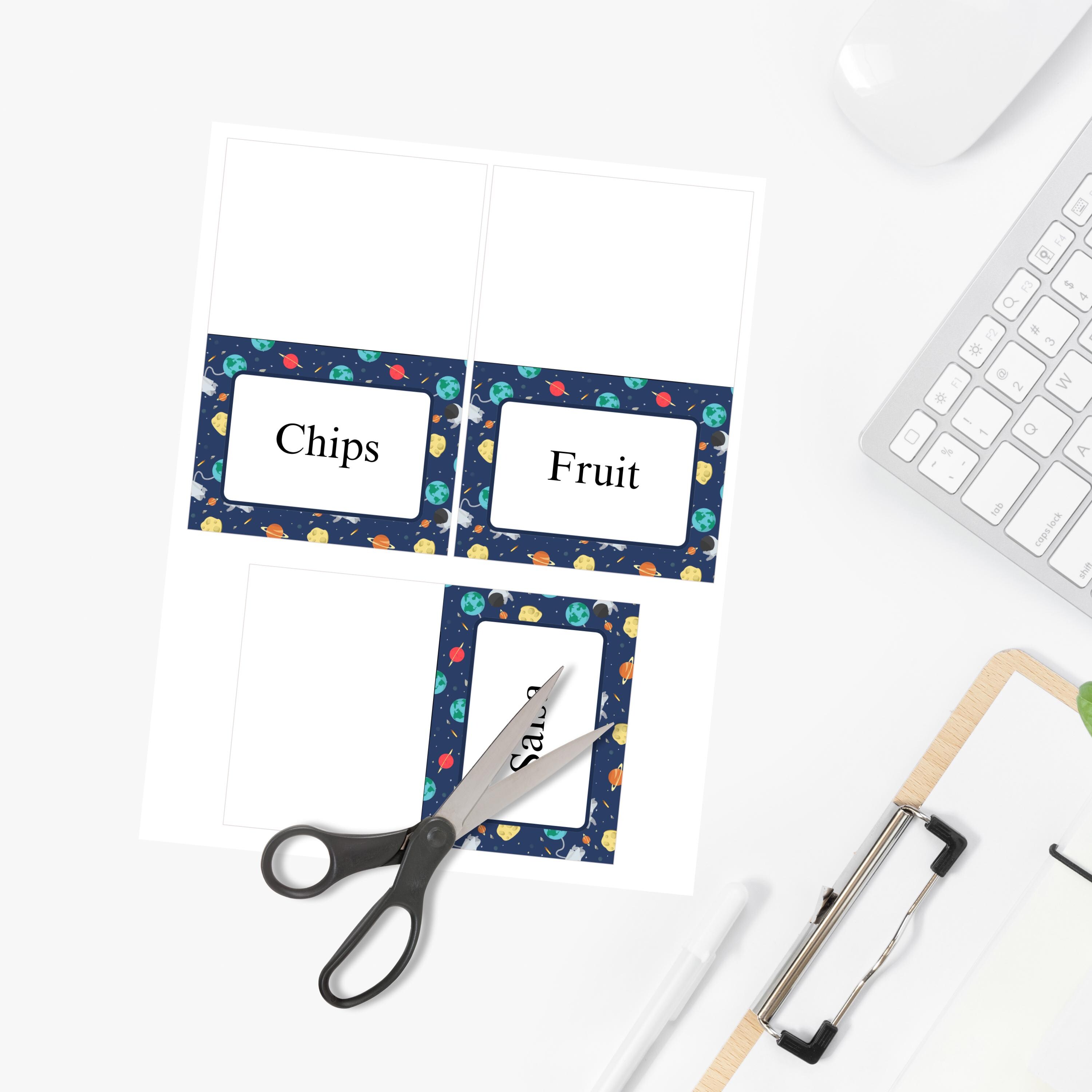 Custom Space Theme Food Labels | Printable, Editable Name, Table Cards ...