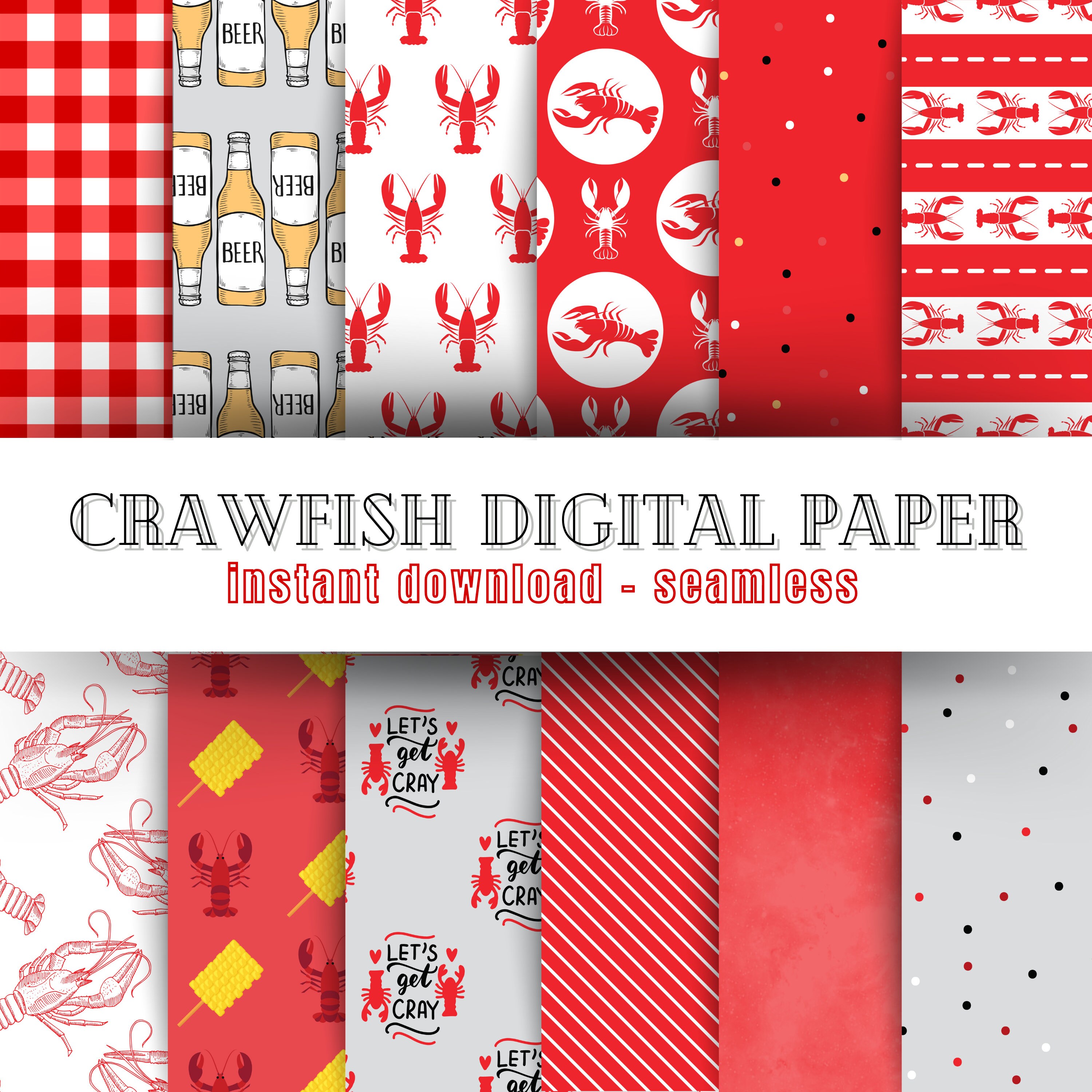 Seamless Crawfish Boil Digital Paper Bundle Scrapbooking, Crafting ...