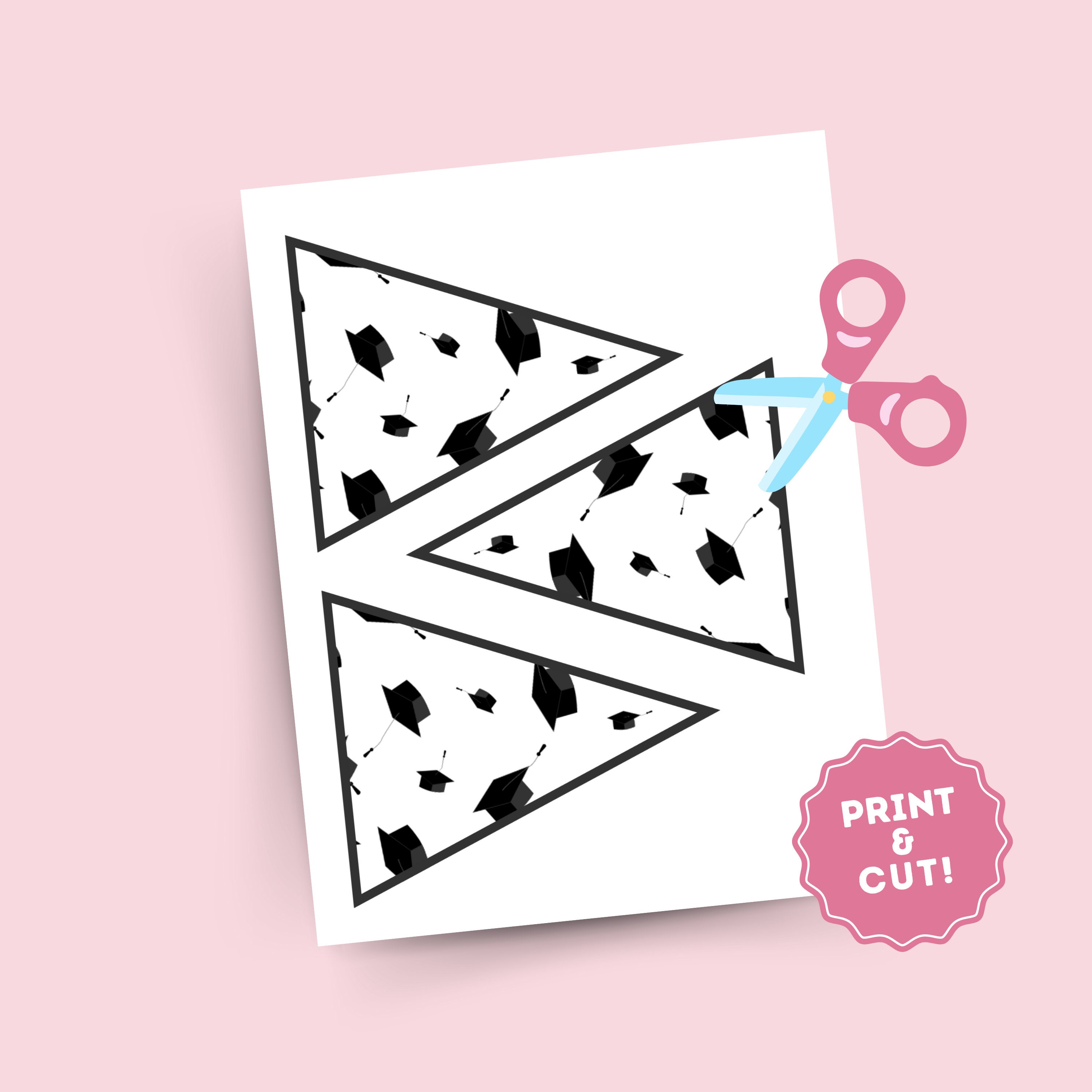 Printable Graduation Hat Banner Black and White, Graduation Party ...