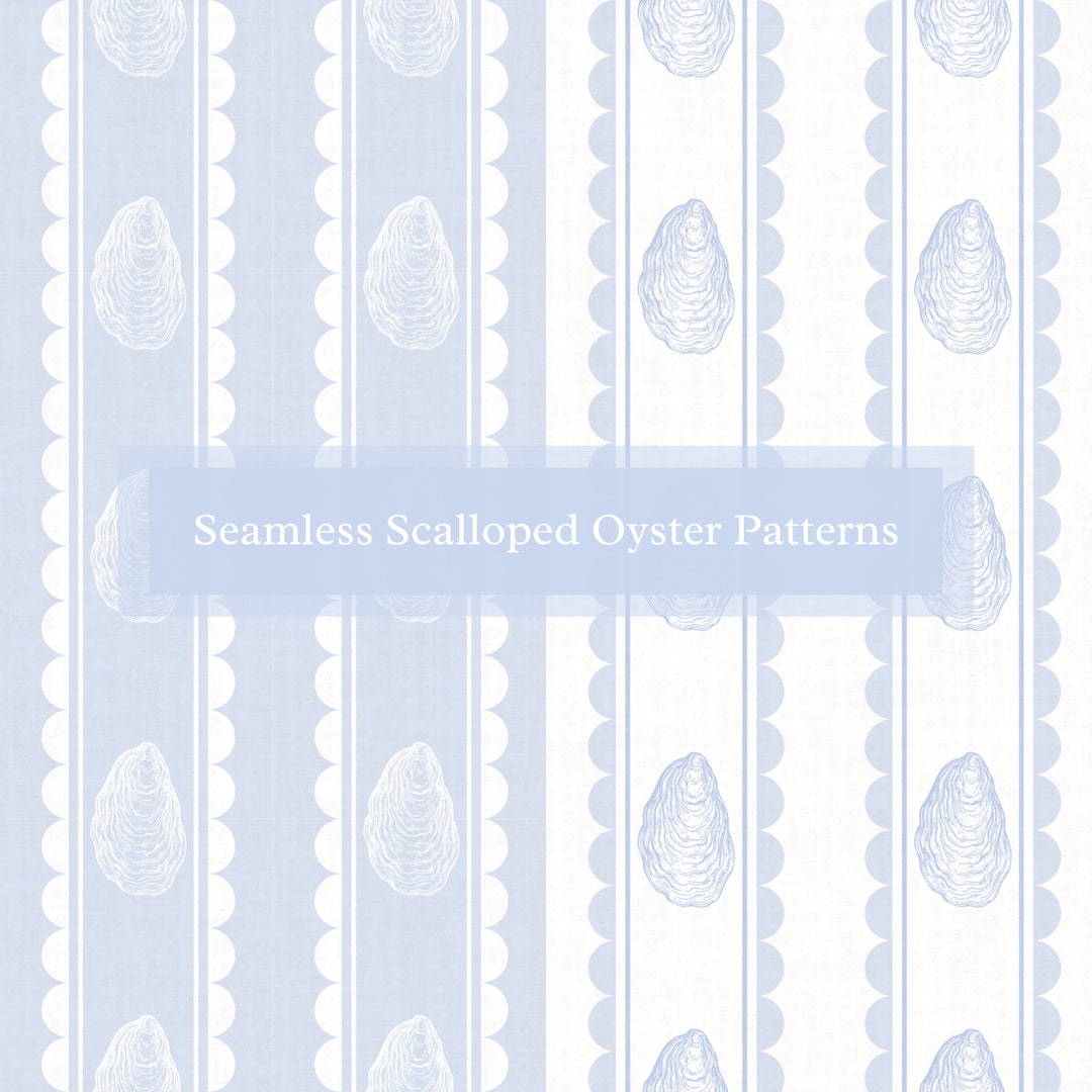 Seamless Scalloped Oyster Digital Patterns, Blue and White | Printable ...