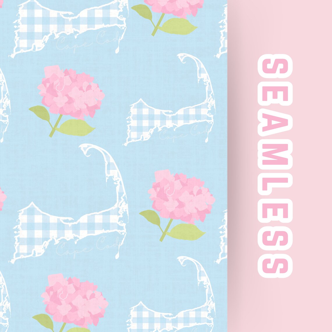 Seamless Cape Cod Hydrangea Pattern, PNG | Digital Paper, Crafting ...