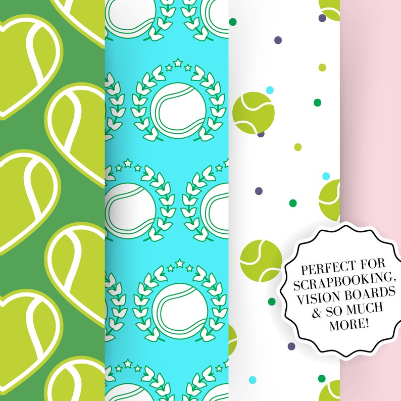 Seamless Tennis Digital Paper Bundle Tennis Ball, Court, Patterns ...