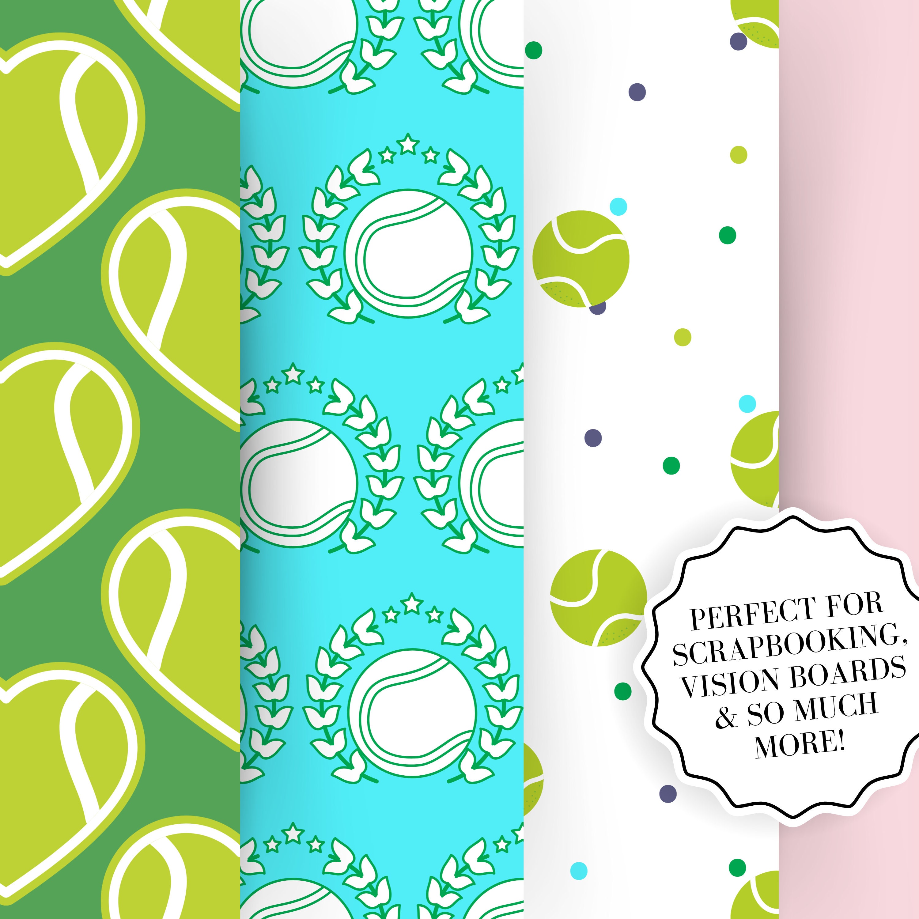 Seamless Tennis Digital Paper Bundle | Tennis Ball, Court, Patterns ...